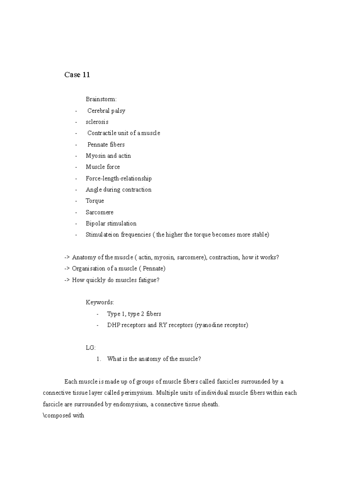 Case Study 11: Muscle Anatomy, Contraction, and Disorders Overview ...