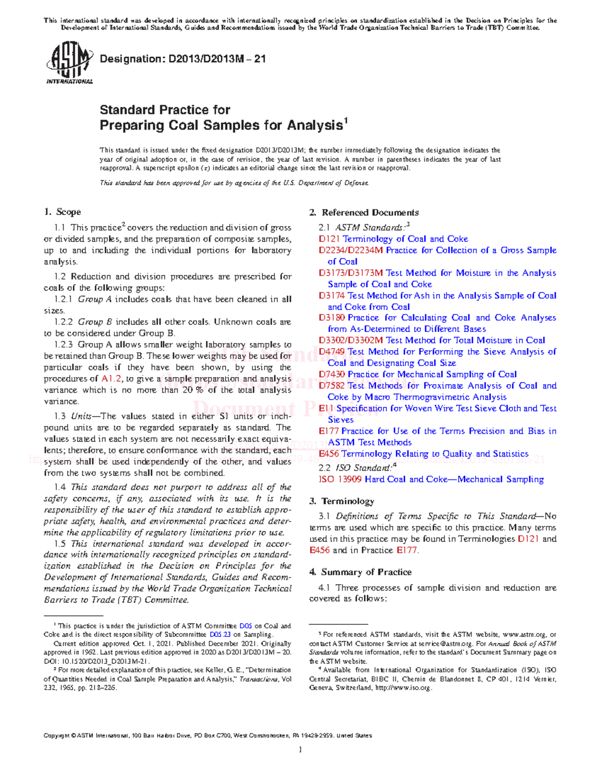 ASTM D2013/D2013M-21 Standard Practice for Coal Sample Preparation ...