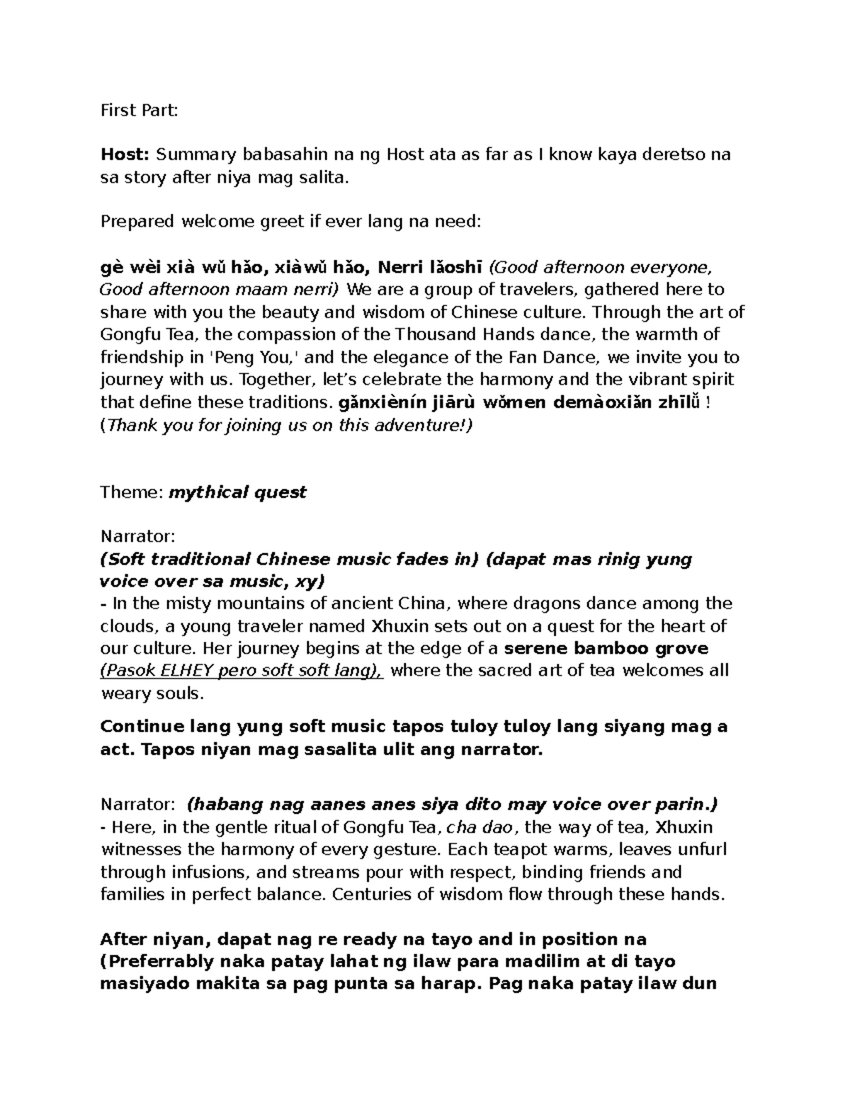 Cultural Journey: Narration for Chinese Mythical Quest Performance ...