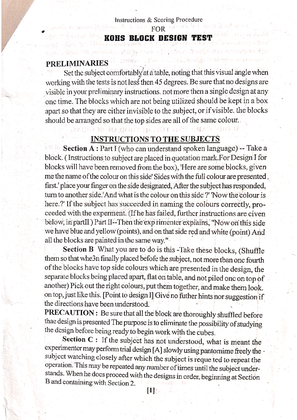 KOH 101: Kohs Block Design Test Scoring Instructions & Procedures - Studocu