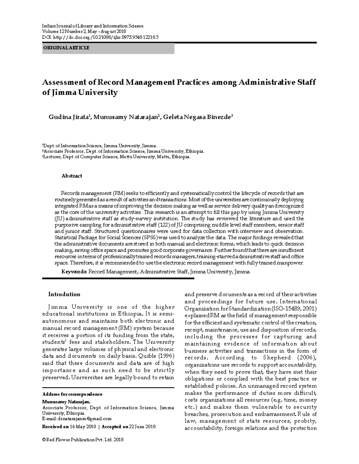 Assessment of Record Management Practices among JU Admin Staff - IJLIS ...