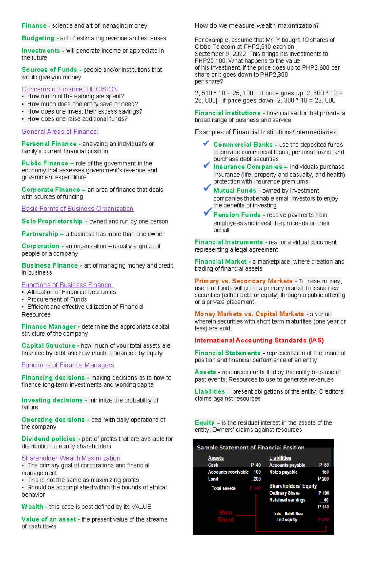 Business Finance Quiz 1: Key Concepts and Overview of Finance - Studocu