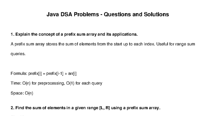 Java DSA 15 Problems & Solutions: Prefix Sums & More - Studocu