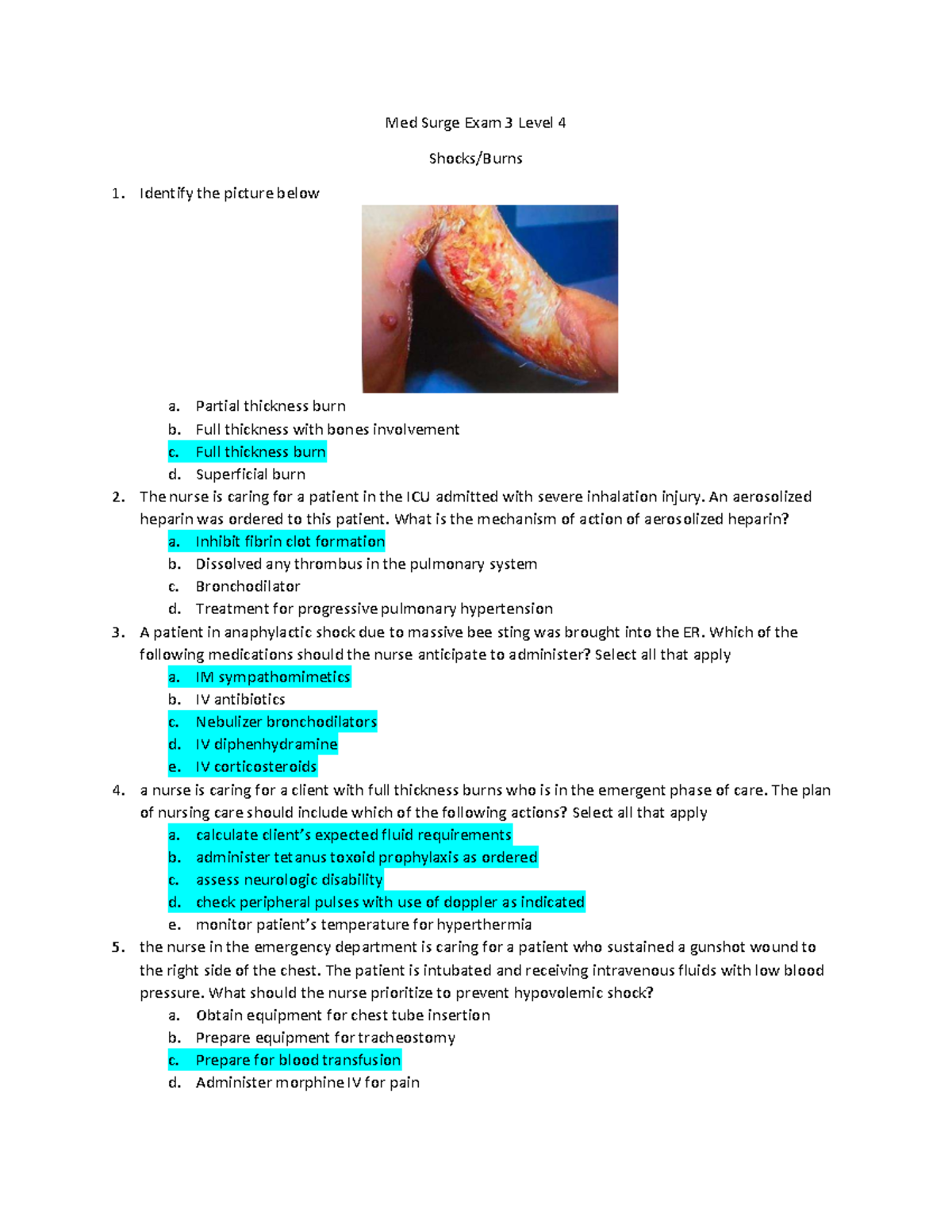 Med Surge Exam 3 Level 4: Critical Care Scenarios and Nursing ...