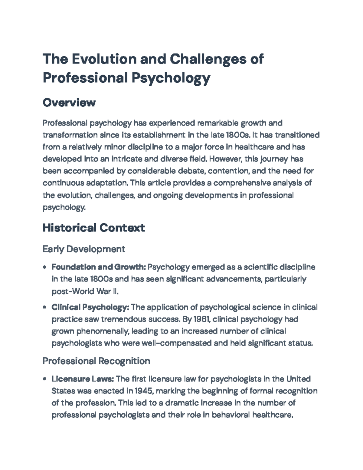 Evolution and Challenges in Professional Psychology: A Comprehensive ...