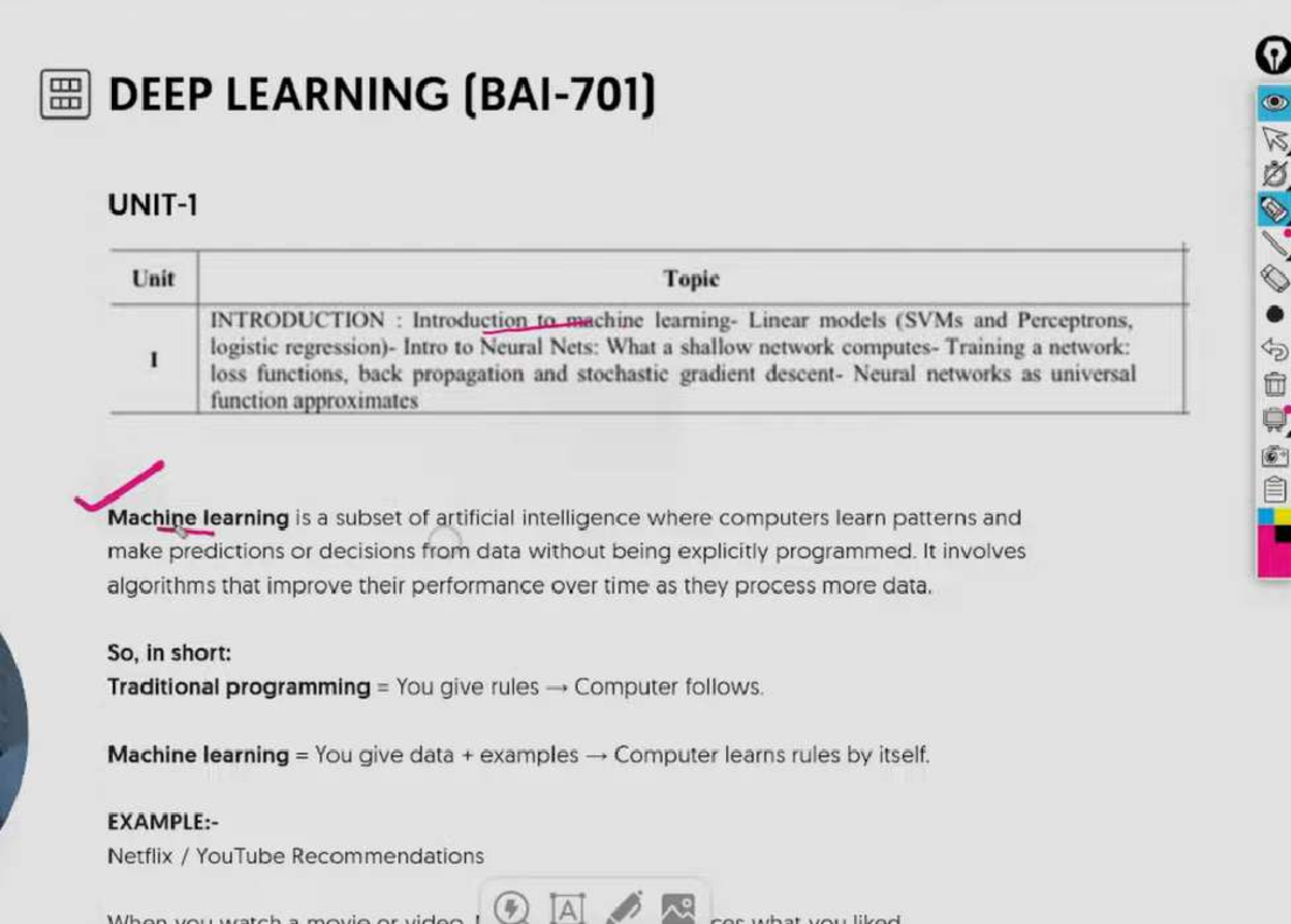 Deep Learning Unit 1: Introduction to Machine Learning Concepts - Studocu