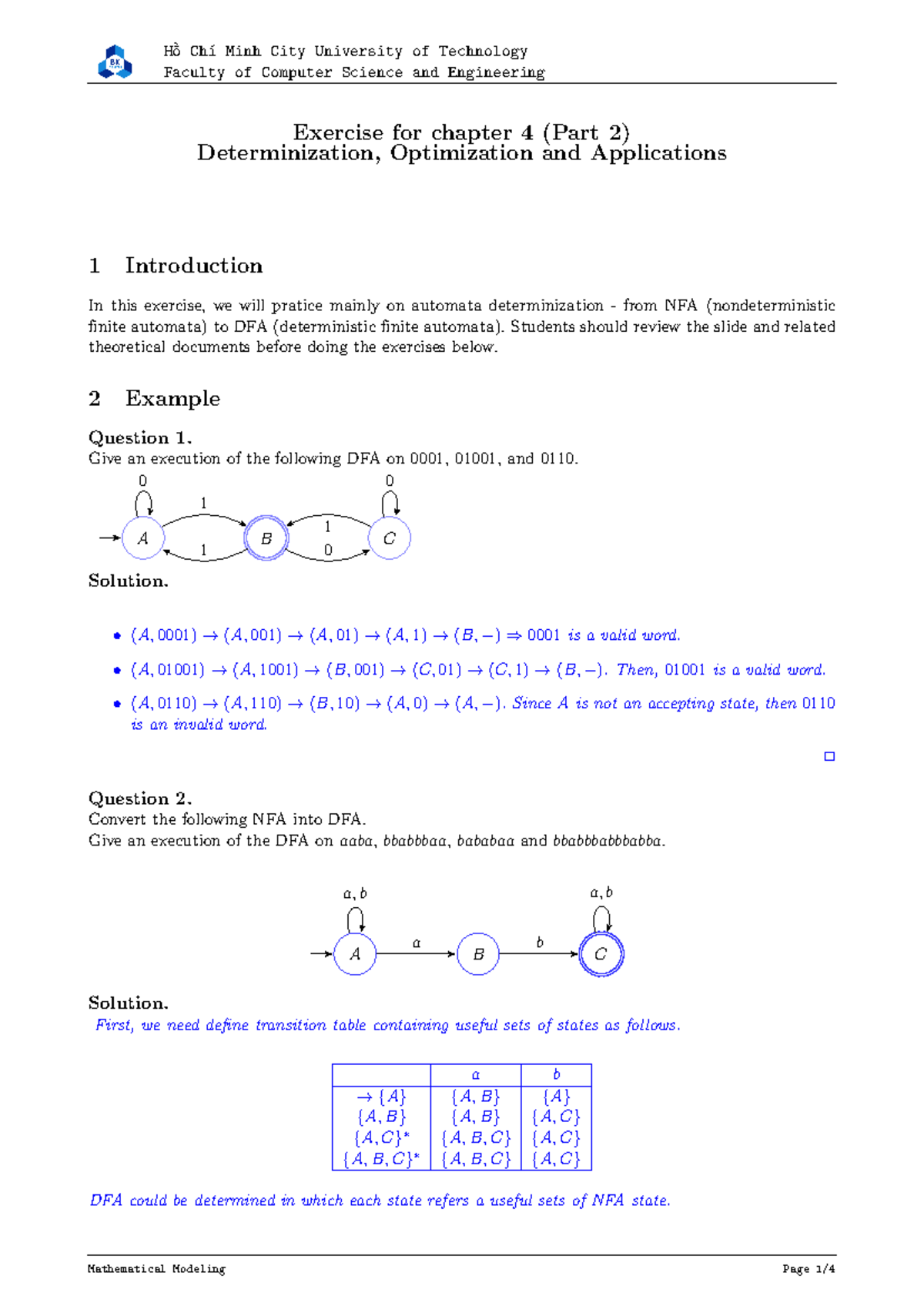 DM2 Automata Exercise 4 - Determinization & Optimization Techniques ...