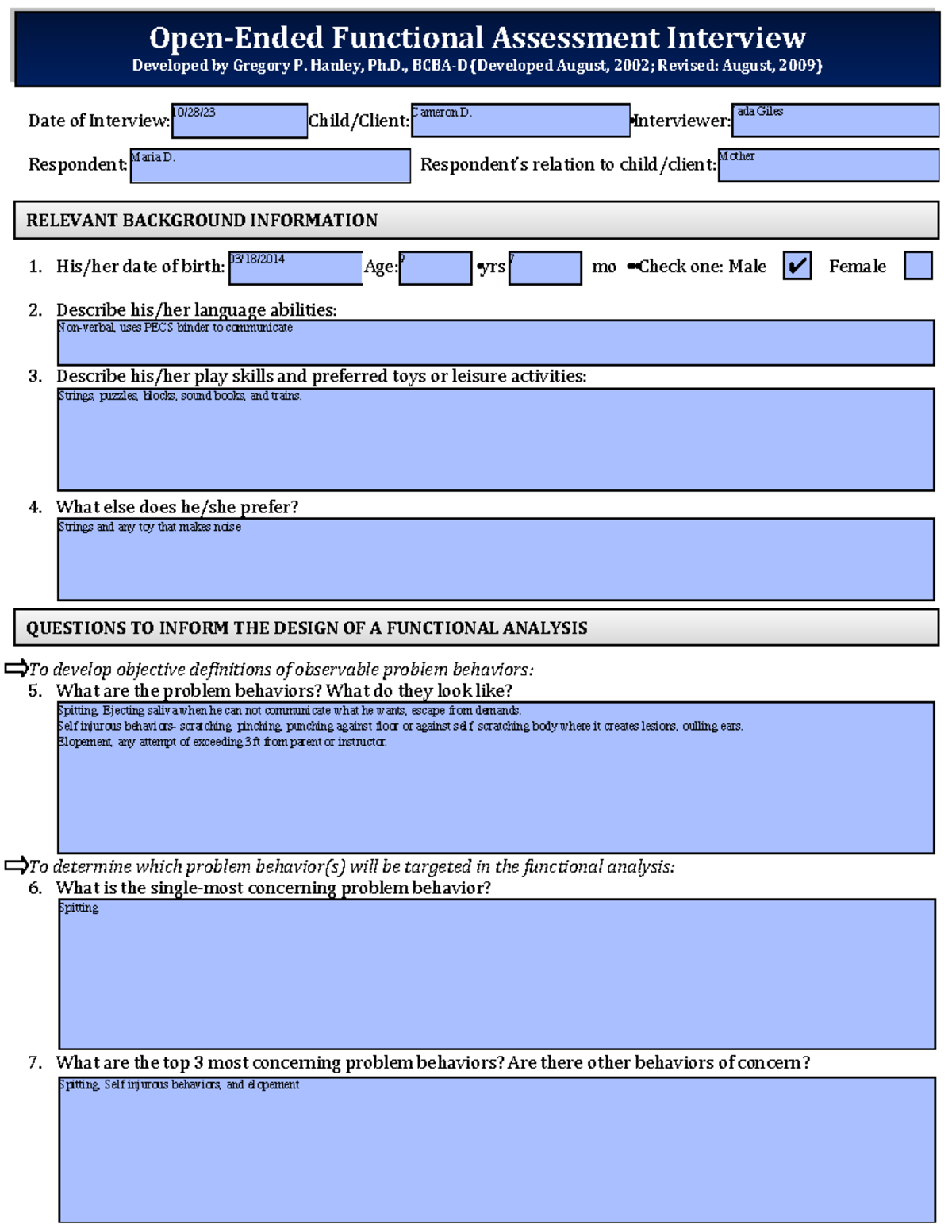 IISCA Interview Guide: Functional Assessment Questions and Analysis ...