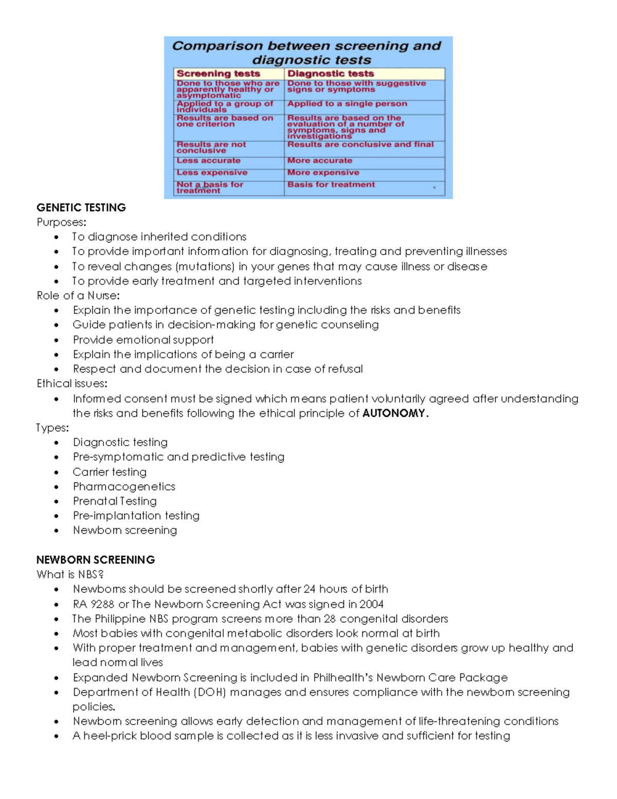 GENETIC TESTING & NEWBORN SCREENING: Nursing Roles & Ethical Issues ...