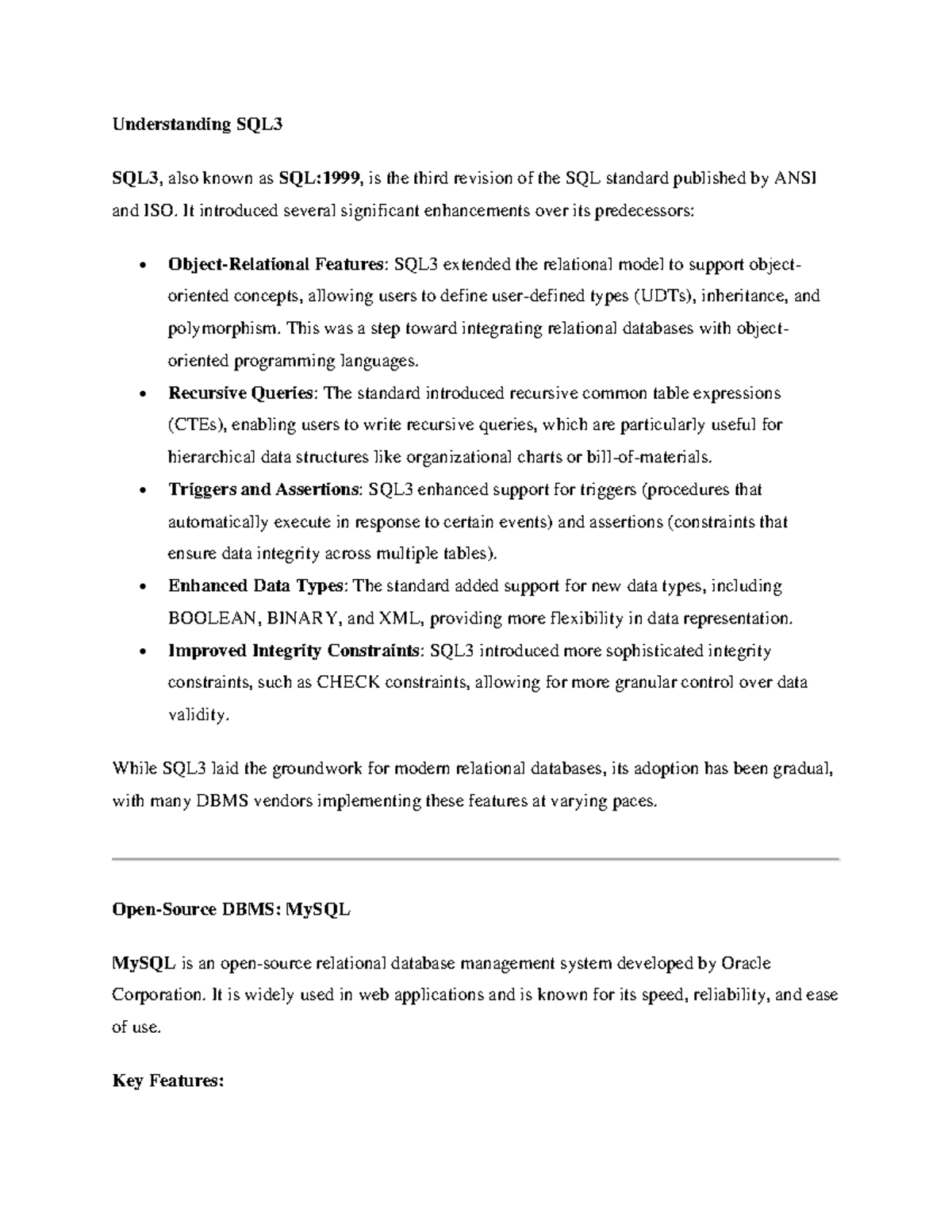 Unit 2 Theory: Understanding SQL3 and DBMS Features - Studocu