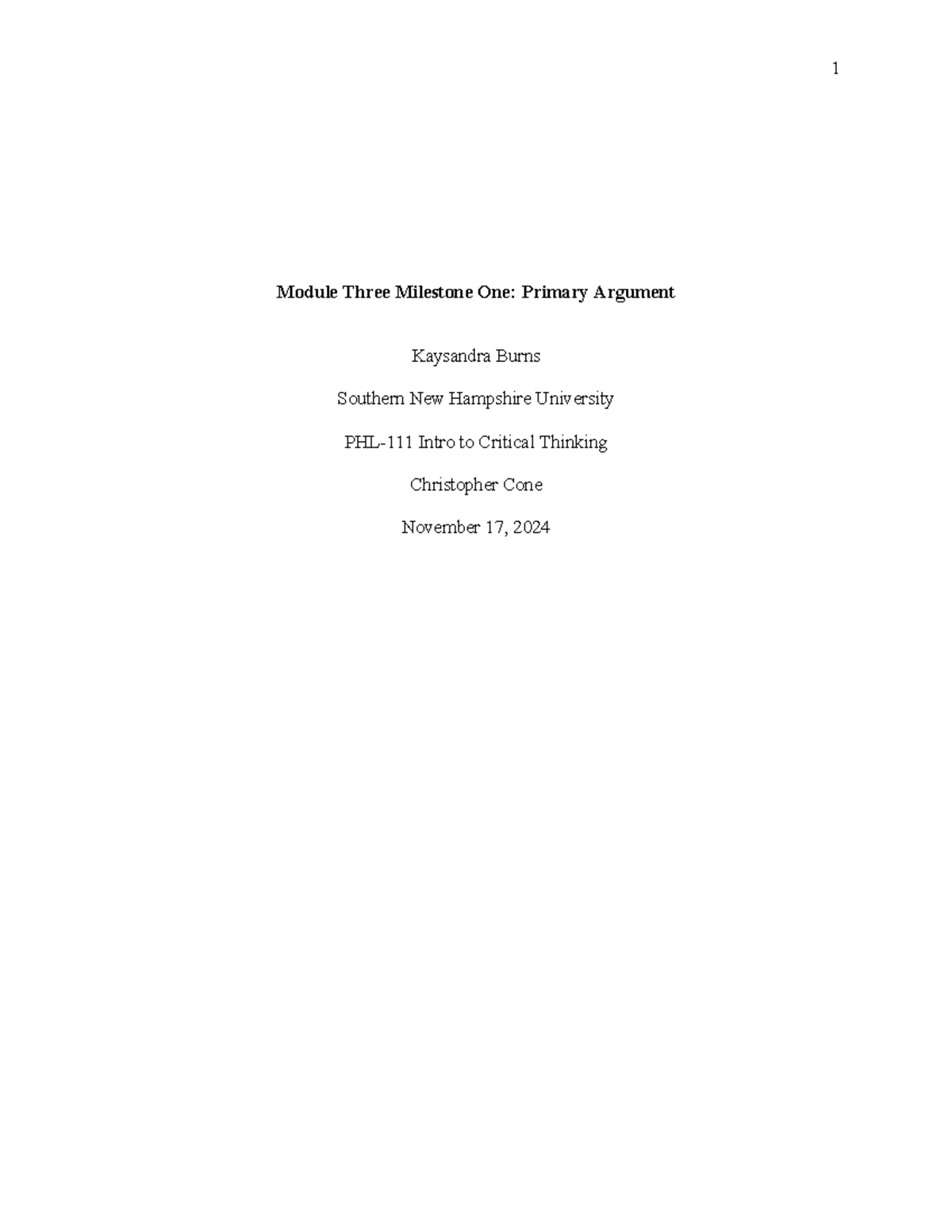 Module Three Milestone One Primary Argument - Module Three Milestone ...