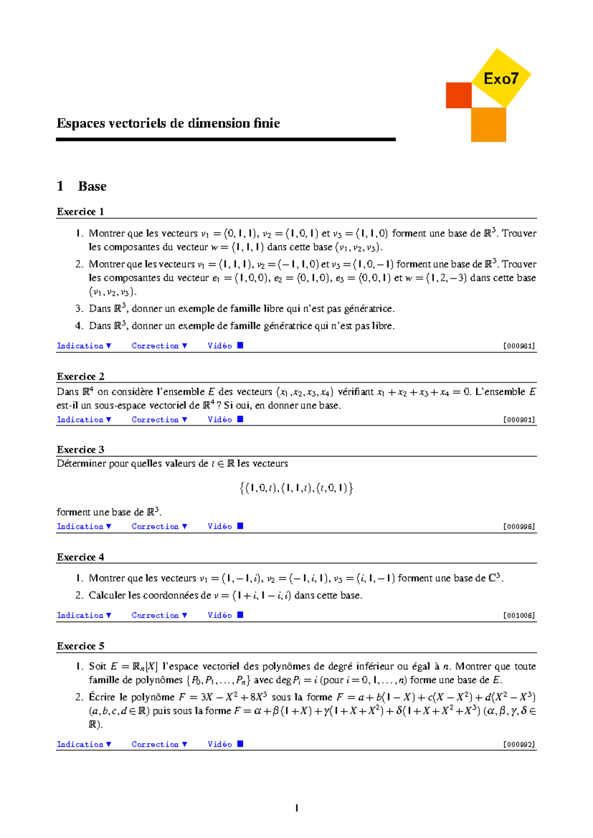 Exercices sur les Espaces Vectoriels (Math 101) - Studocu