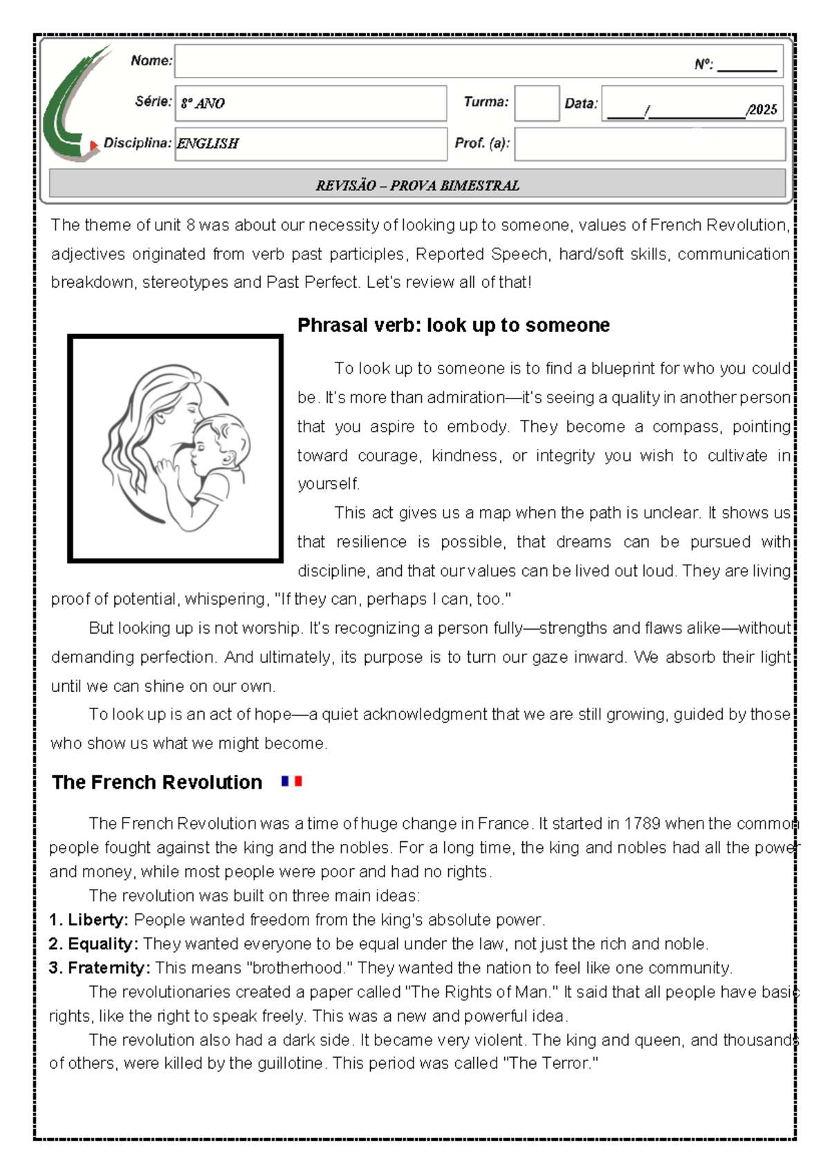 8º ANO 2025 ENGLISH UNIT 8 REVIEW: VALUES & LANGUAGE SKILLS - Studocu