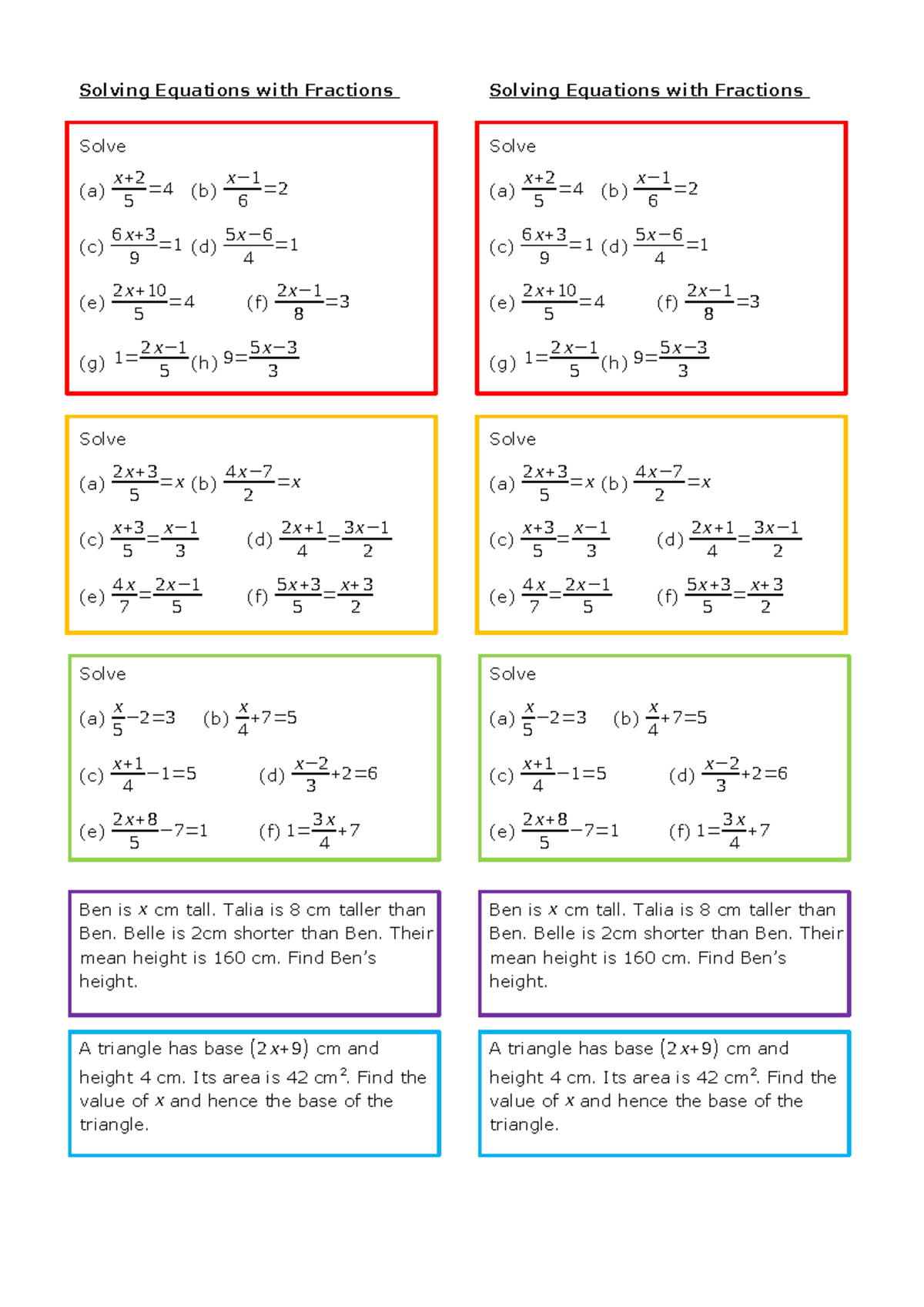 Solving Equations with Fractions Practice Strips - Studocu
