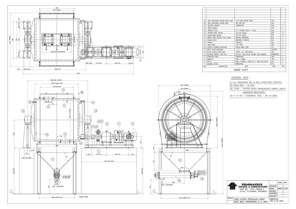4500L Procelain Ball Mill G.A. Drawing - Nippon Paints Bangladesh - Studocu