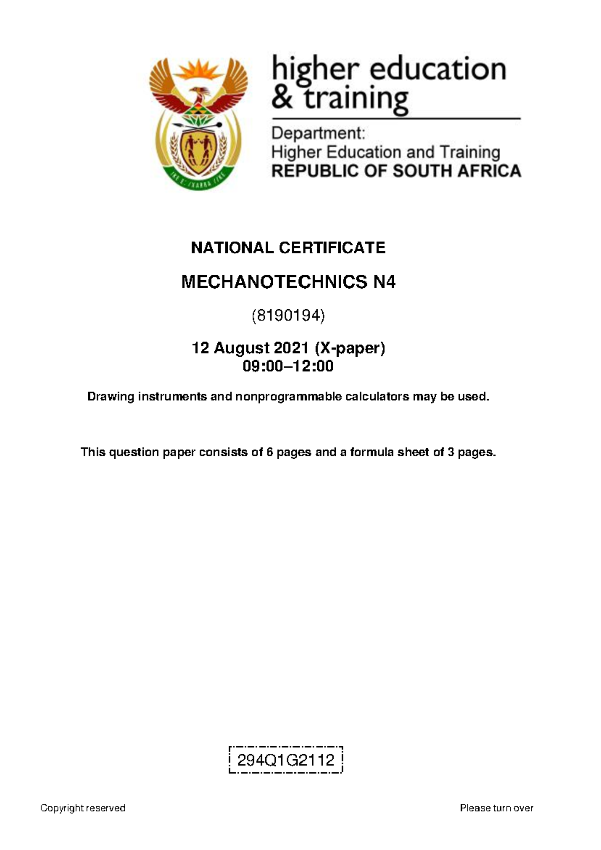 N4 Mechanotechnics Final Exam - August 2021 (8190194) - Studocu