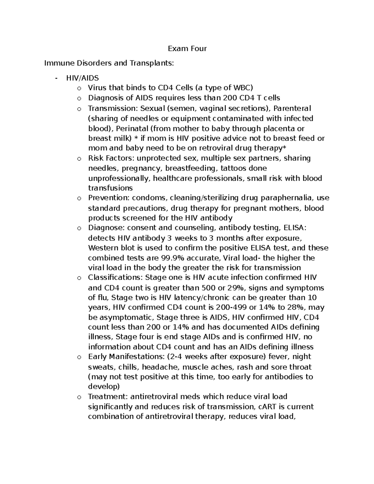 Exam Four - Comprehensive Notes on Immune Disorders & Transplants - Studocu
