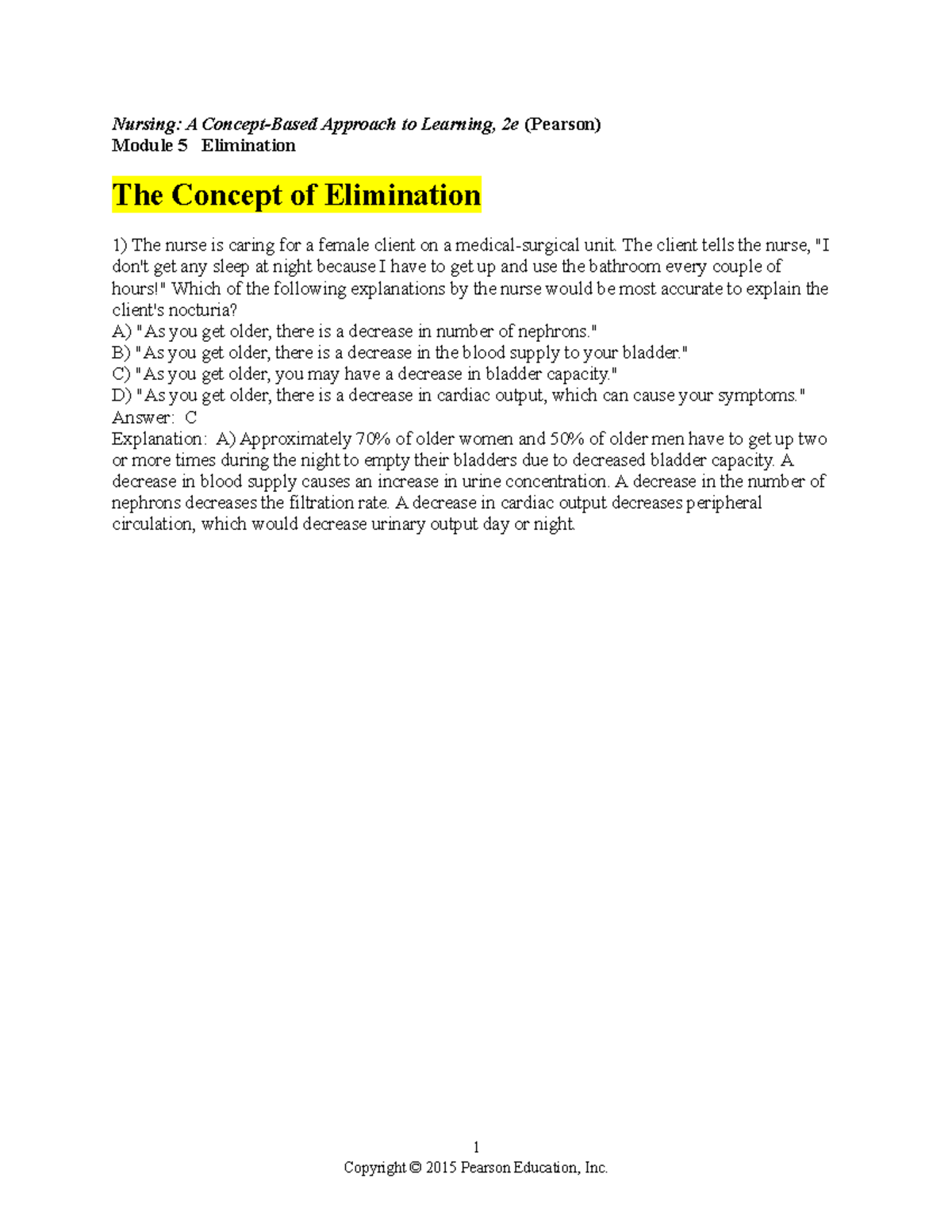 Module 5: Elimination in Nursing - Concepts and Case Studies - Studocu