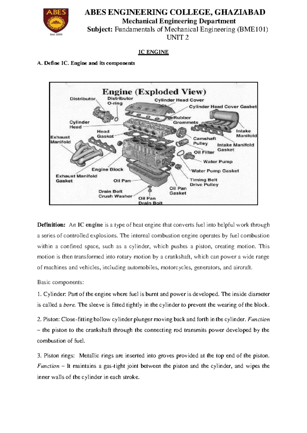 Unit 2 Notes on IC Engines and Hybrid Vehicles (BME101) - Studocu