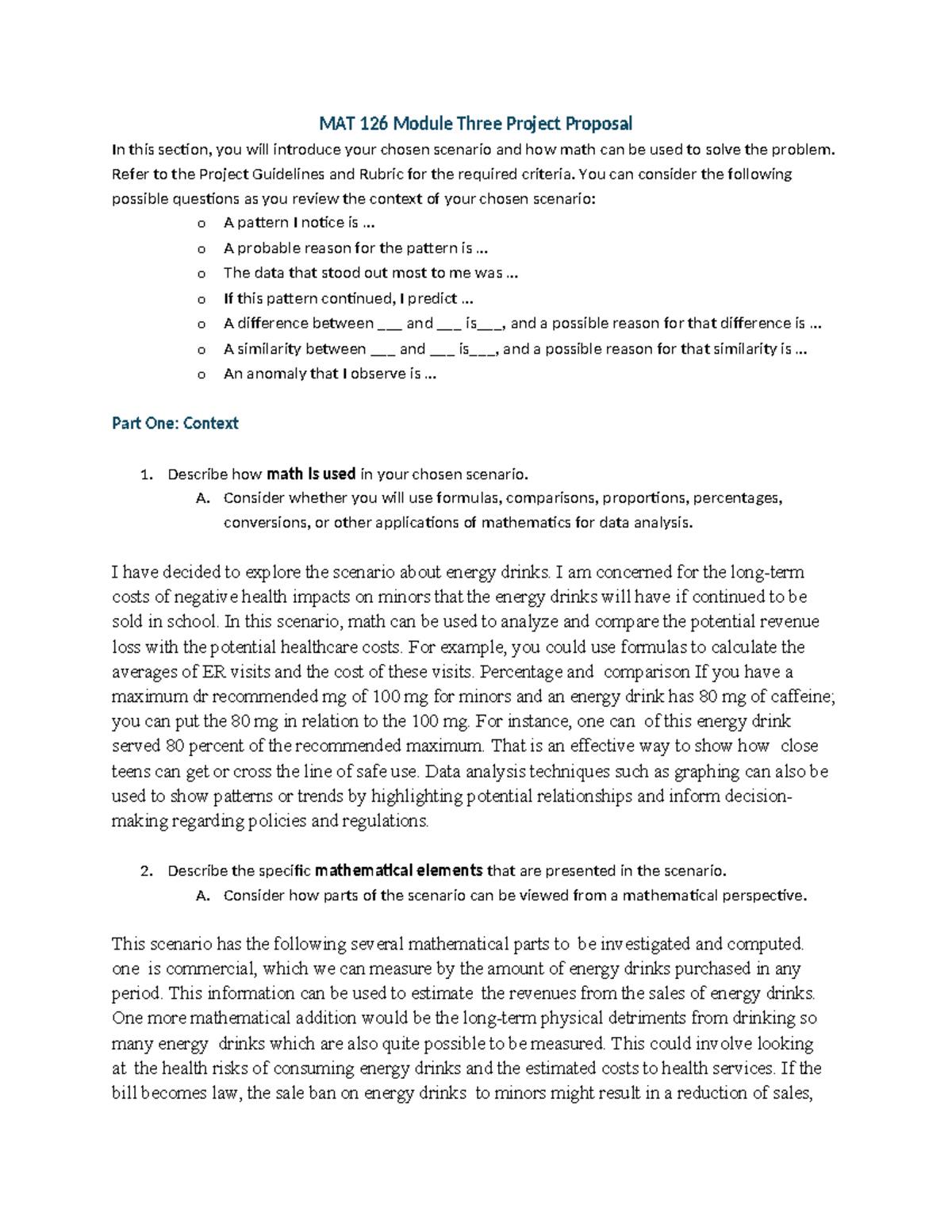 MAT 126 Module 3 Project Proposal: Analyzing Energy Drink Impact - Studocu