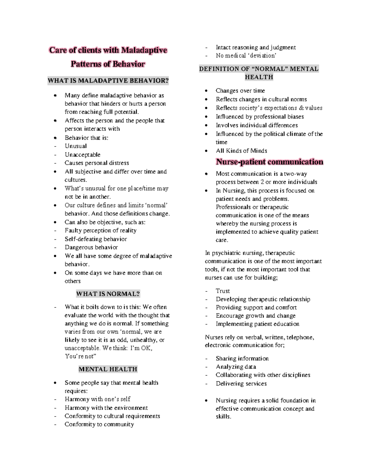 Psych-303: Understanding Maladaptive Behaviors & Therapeutic ...