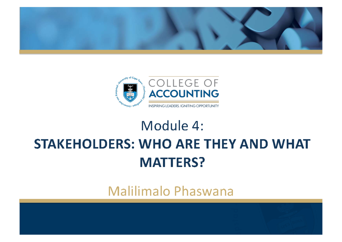 Module 4: Stakeholders - Importance and Inclusivity Explained - Studocu