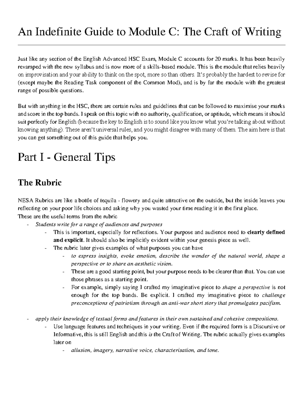 HSC English Advanced: Module C Craft of Writing Study Guide - Studocu