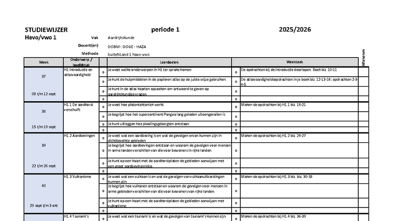 Periode 1 STUDIEWIJZER Aardrijkskunde, Drama, Engels, Geschiedenis ...