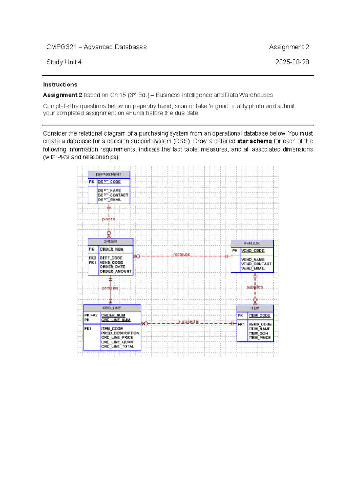 CMPG321 Advanced Databases Assignment 2: DSS Star Schema Analysis - Studocu