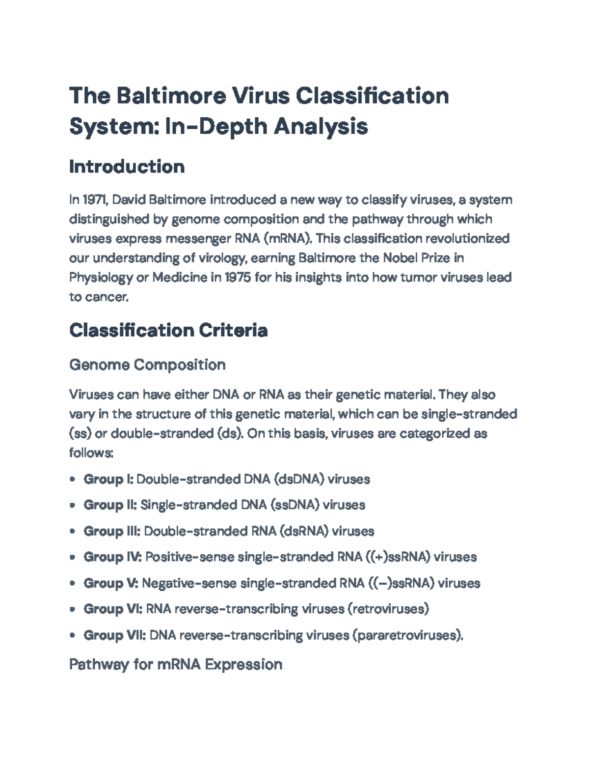 The Baltimore Virus Classification System: Analysis & Impact on ...