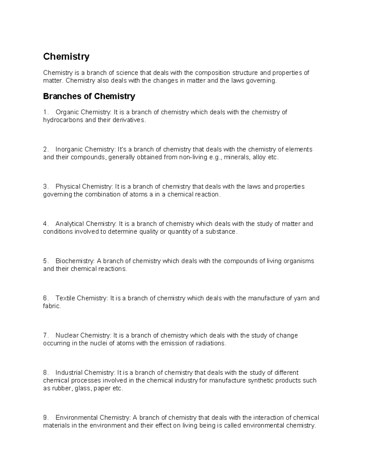 Chemistry Overview and Key Concepts for BS 1st Year Students - Studocu