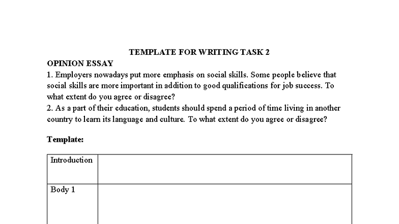 Template for Writing Task 2 Opinion Essays and Discussions - Studocu