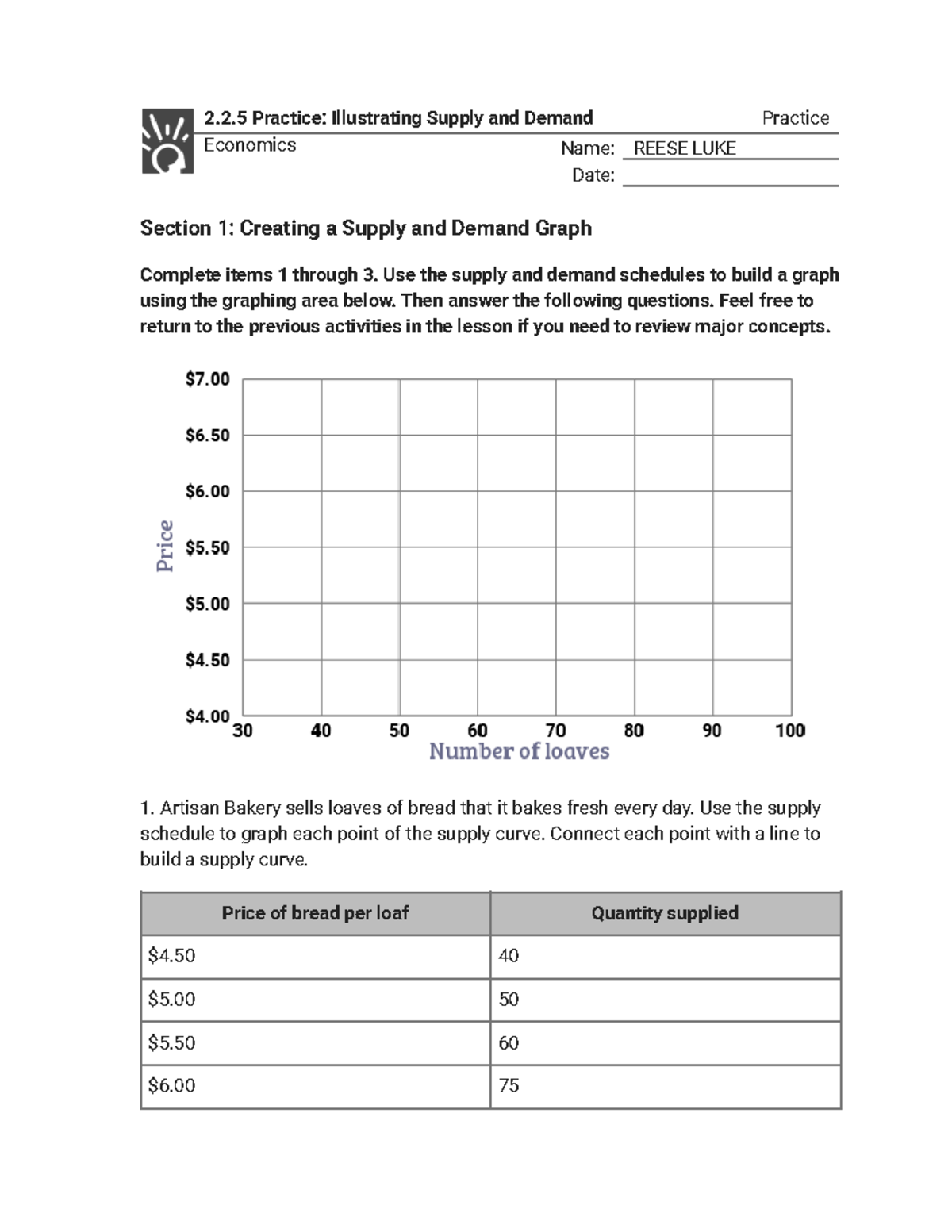 2.2.5 Practice - Supply and Demand Graphing Techniques (Econ) - Studocu