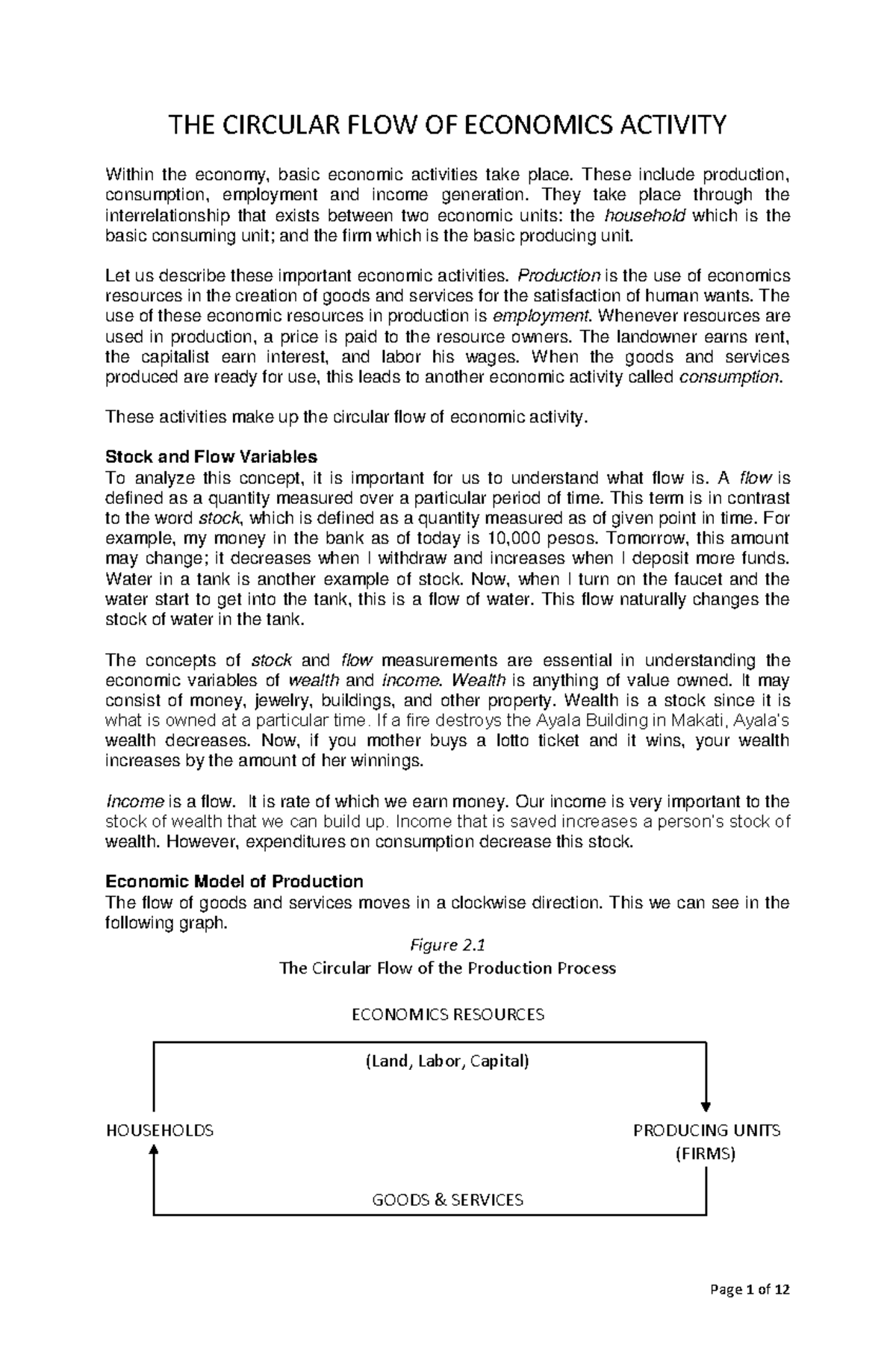 Module 2 Circular Flow - Lecture Notes - THE CIRCULAR FLOW OF ECONOMICS ...