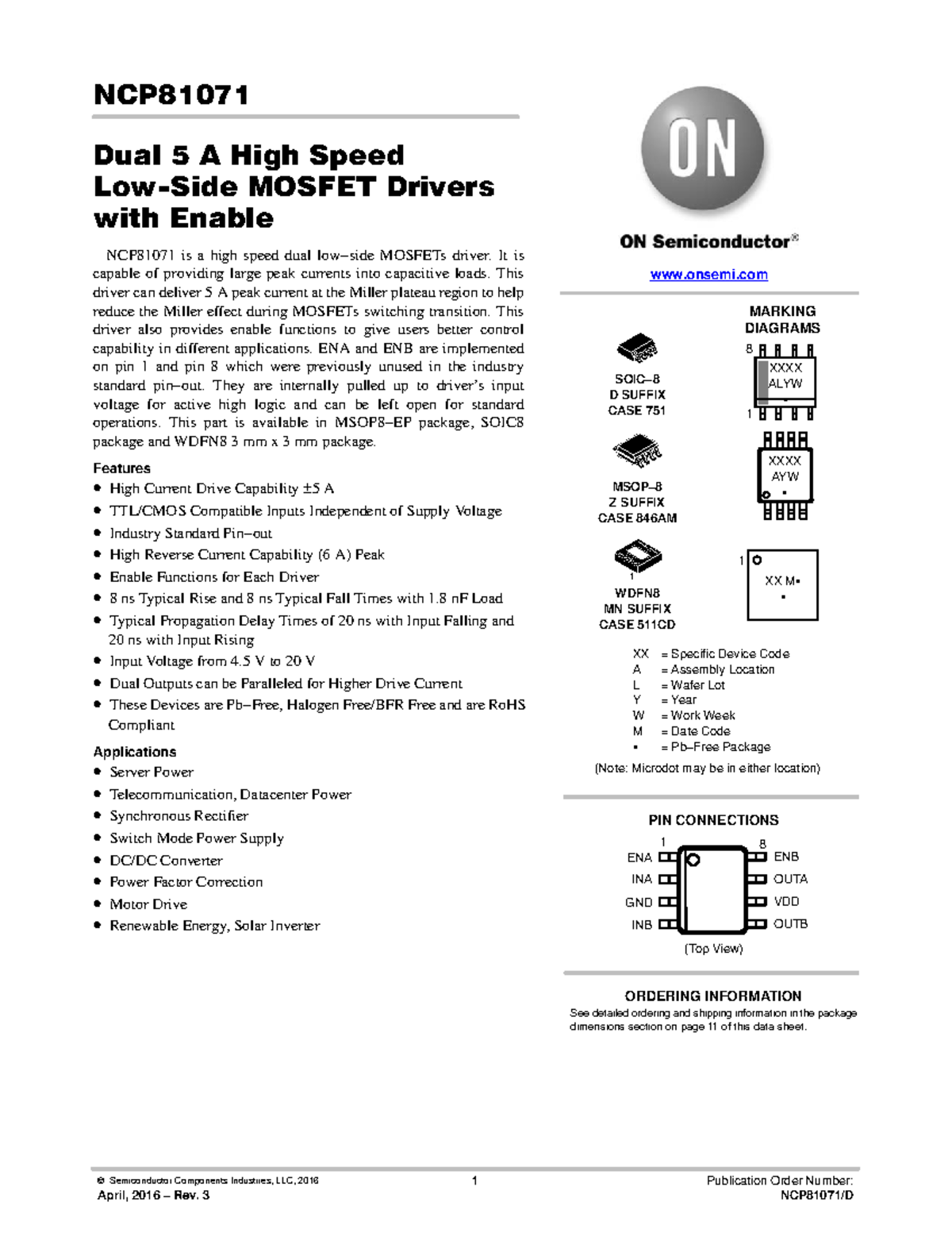 NCP81071 Mosfet Driver IC - Semiconductor Components Industries, LLC ...
