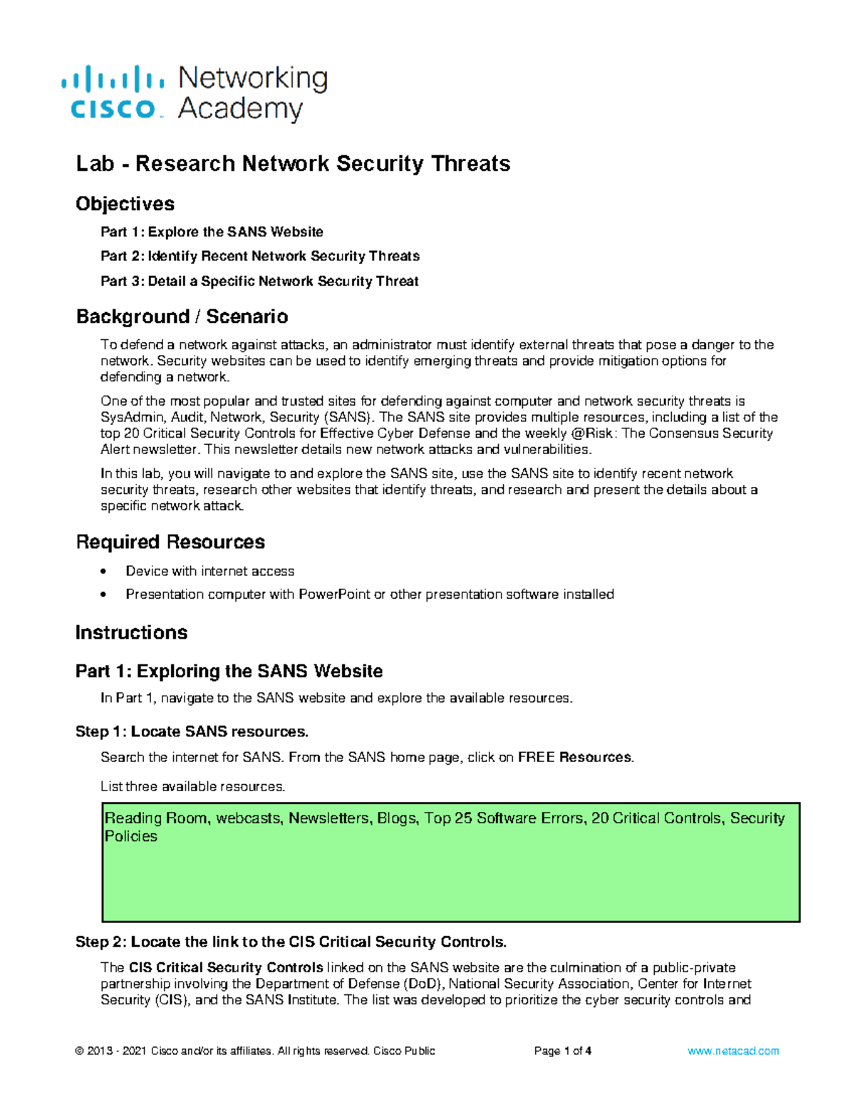 Module 16 Lab - Research Network Security Threats Overview - Studocu
