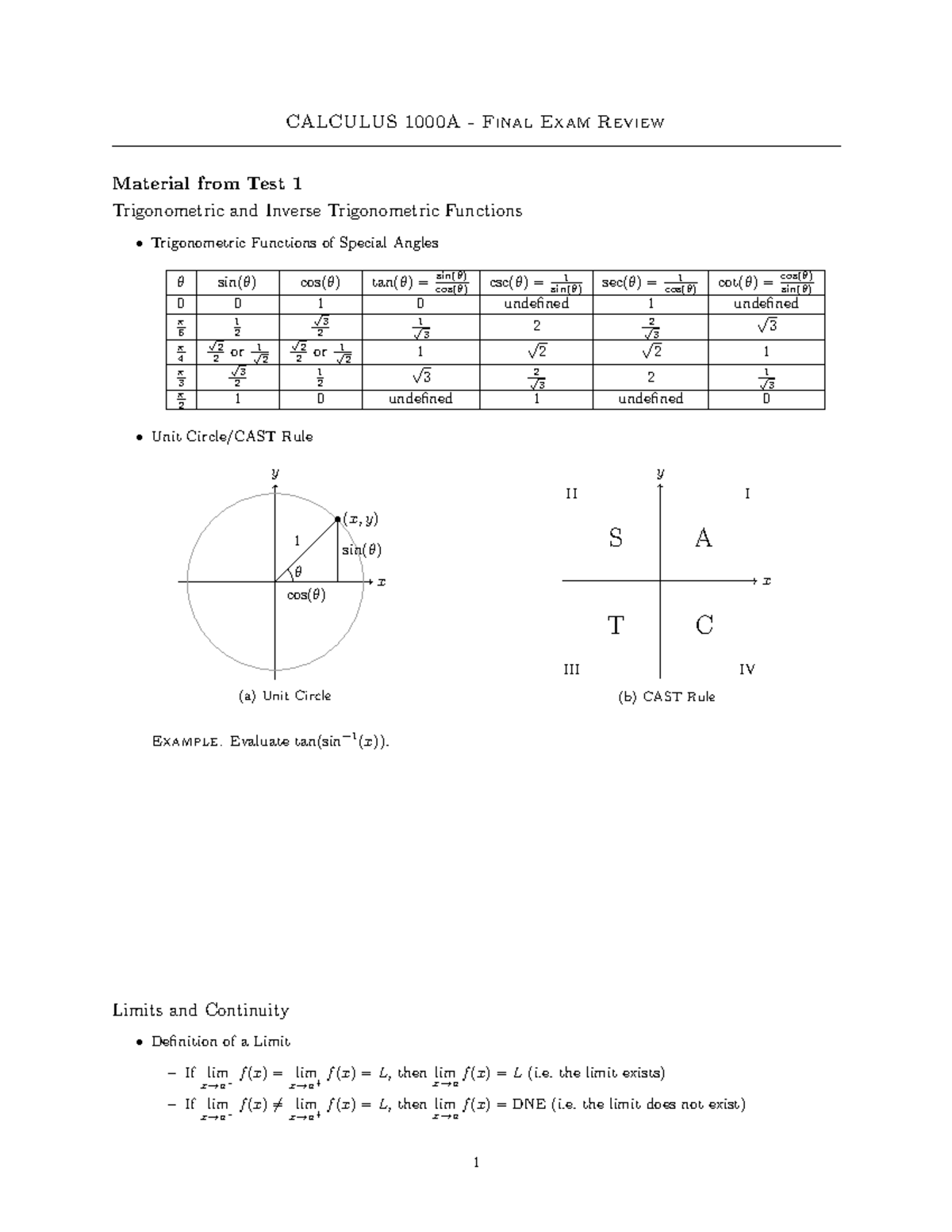 Calc 1000 Final Exam Review 1 - CALCULUS 1000A - Final Exam Review ...