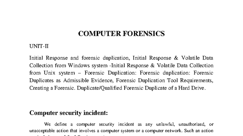 Computer Forensics - UNIT-II: Initial Response & Forensic Duplication ...