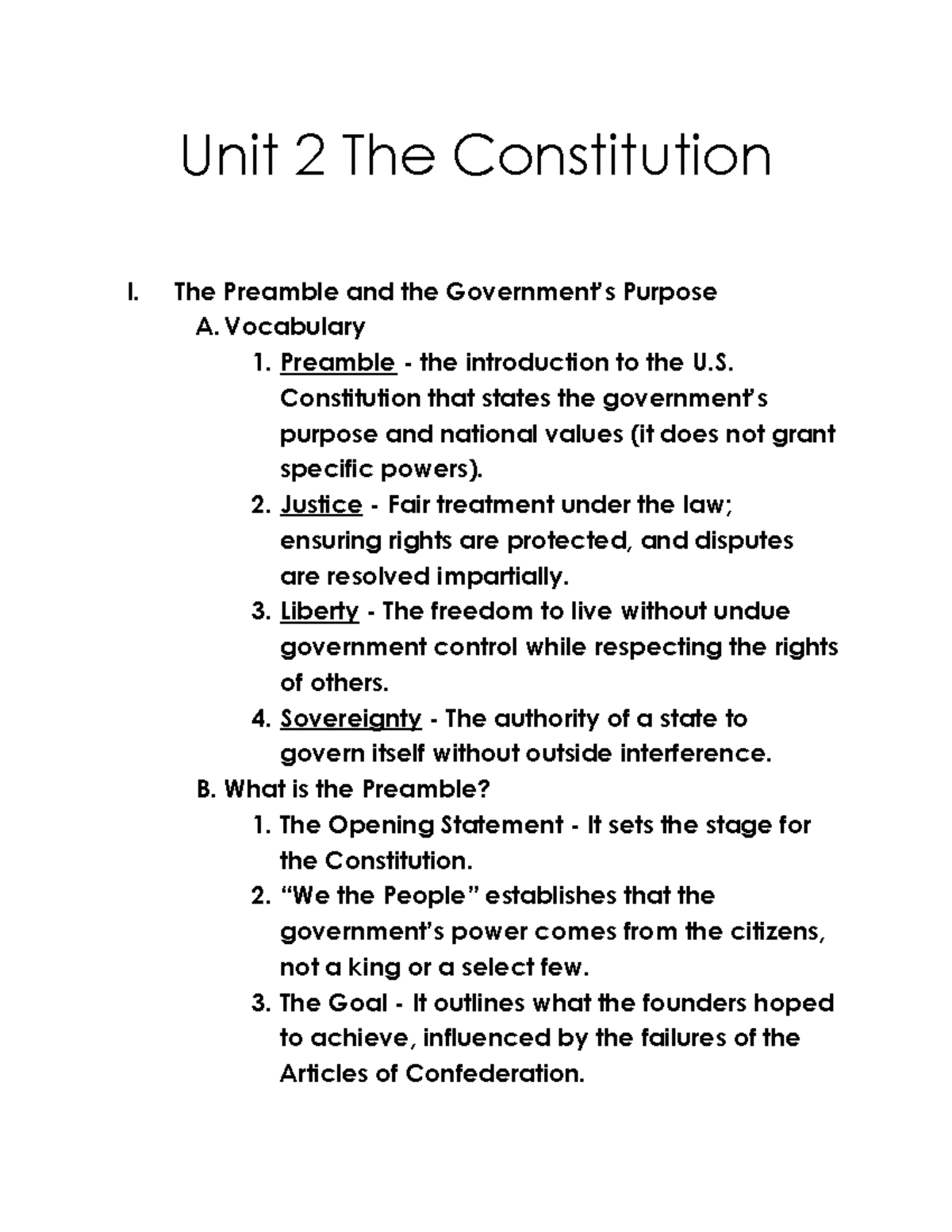 Unit 2 Notes: Understanding the U.S. Constitution and Its Principles ...