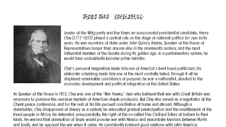 Henry Clay: A Biography of the Whig Leader and Statesman - Studocu