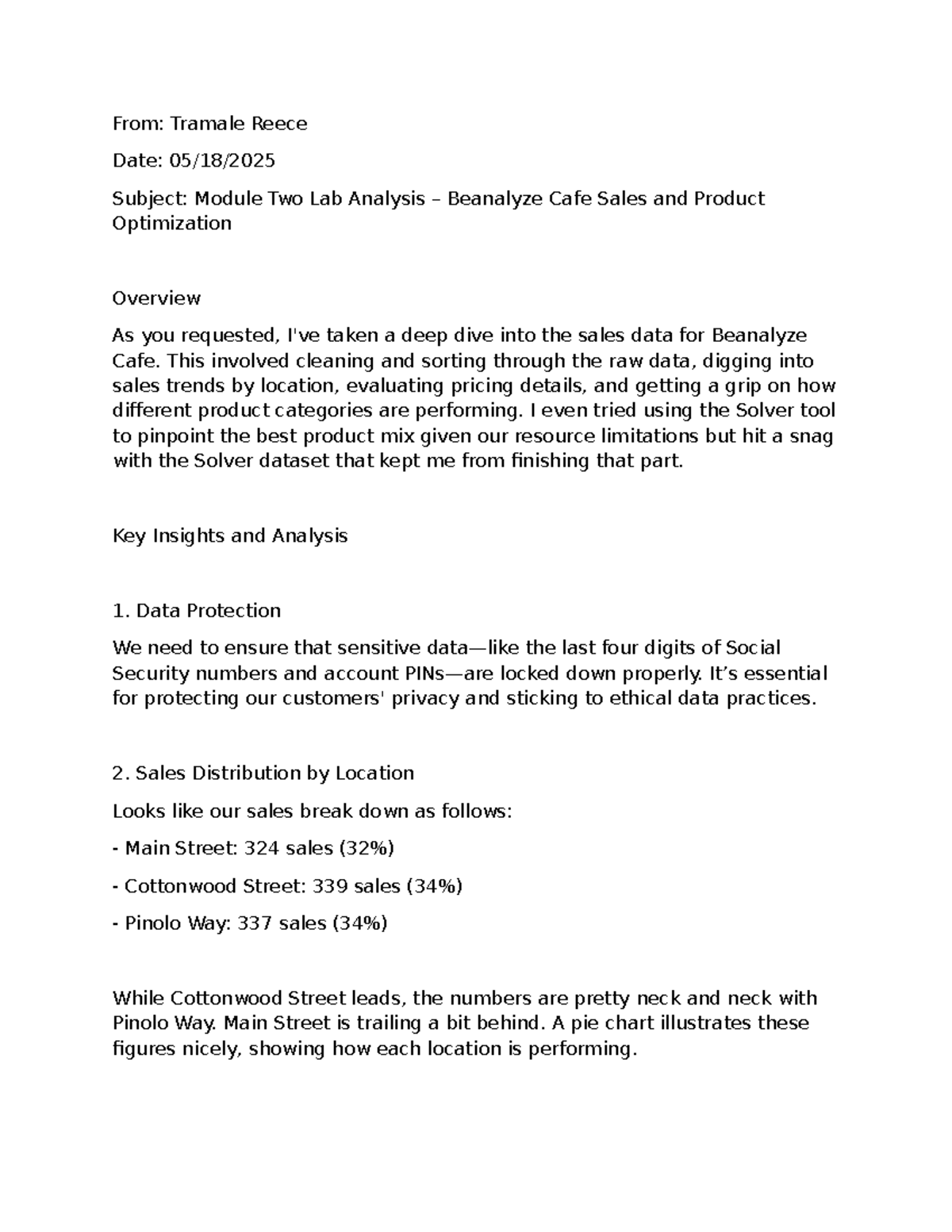 QSO 2 Module Two Lab Analysis: Beanalyze Cafe Sales Insights - Studocu
