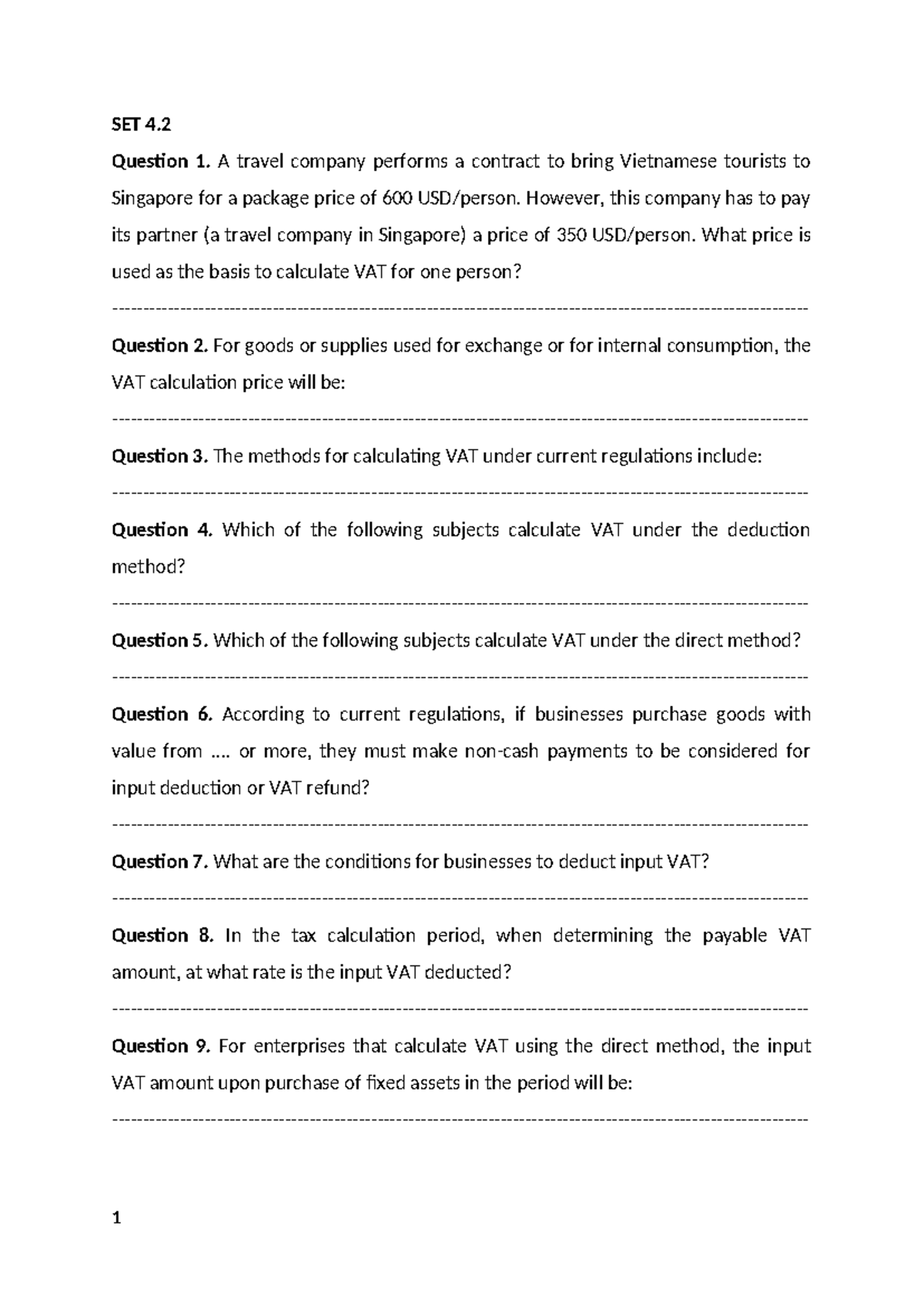 SET 4 - VAT Calculation Questions and Regulations Overview - Studocu