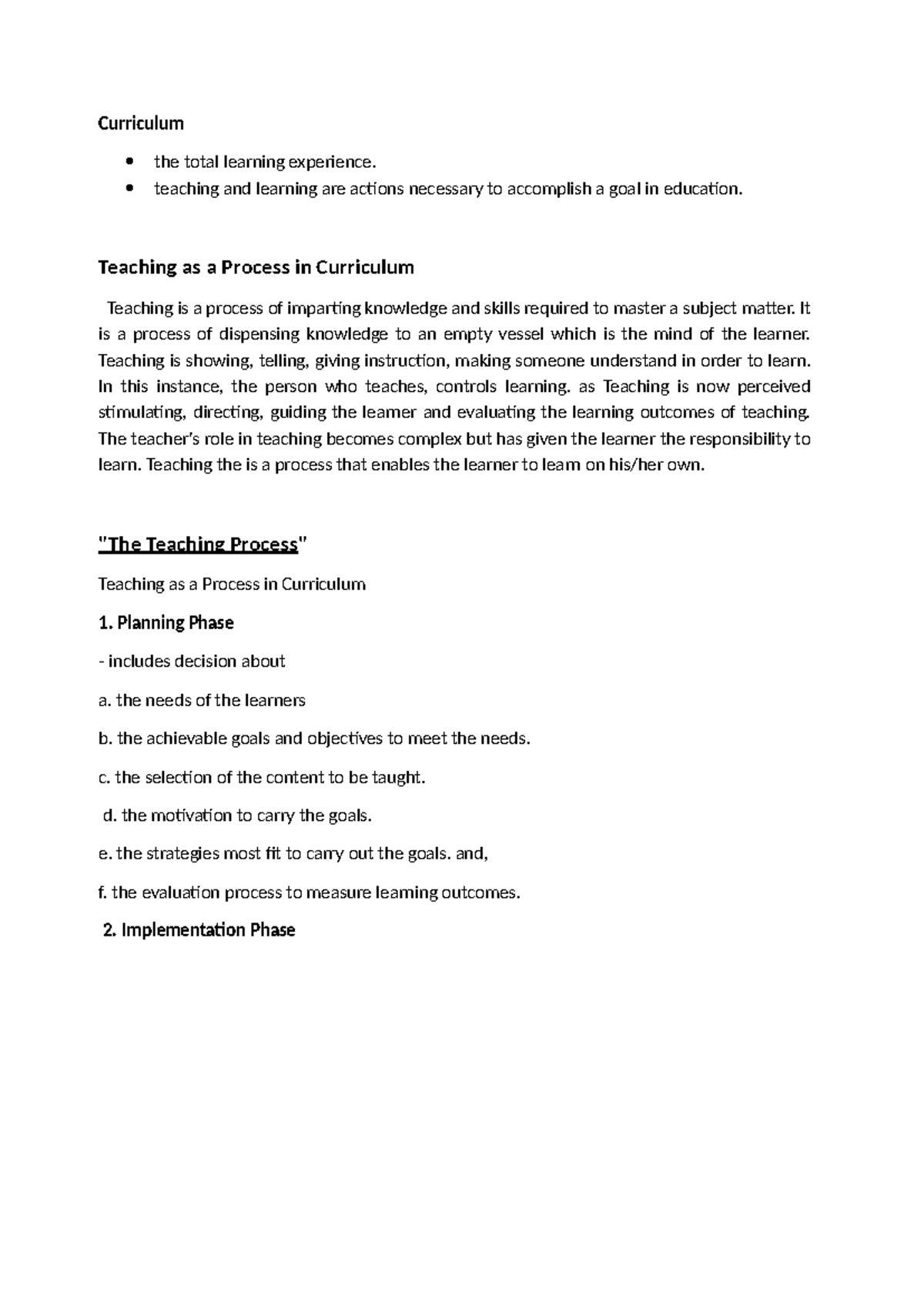 Teaching and Learning Process: Curriculum Insights - SHE & ABI - Studocu