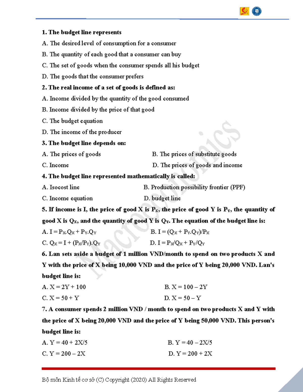 6 - Understanding the Budget Line: Key Concepts and Equations - Studocu