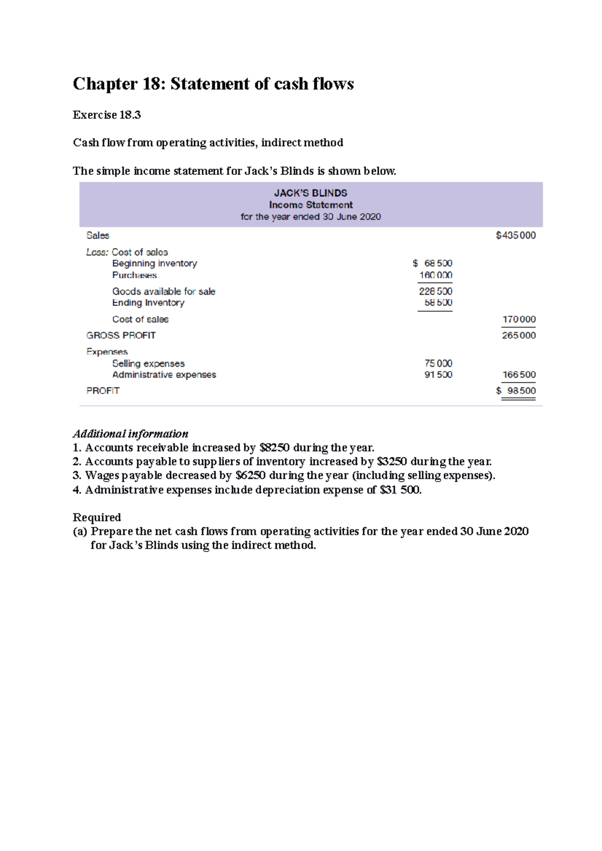 Chapter 18 Tutorial Solutions - Chapter 18: Statement of cash flows ...