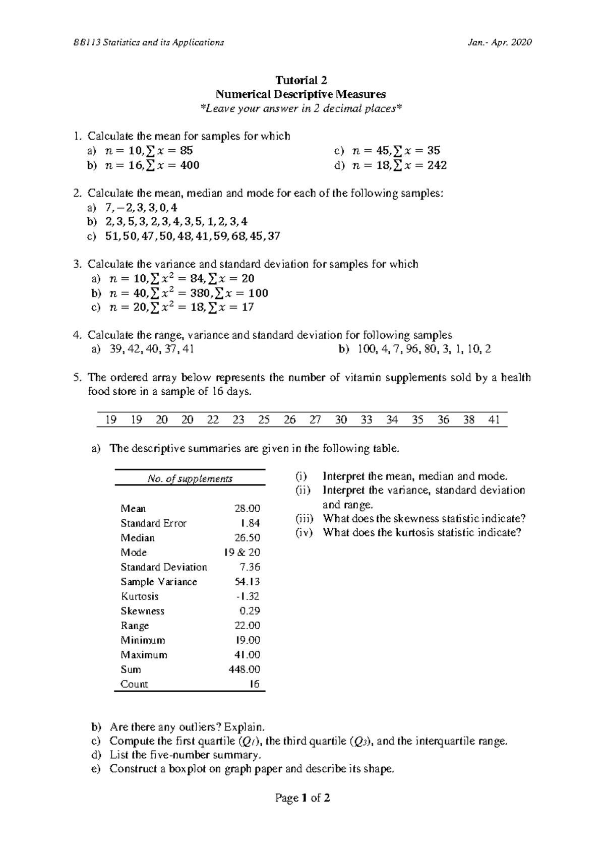 Tutorial 2 - Numerical Descriptive Measures - Warning: TT: undefined ...
