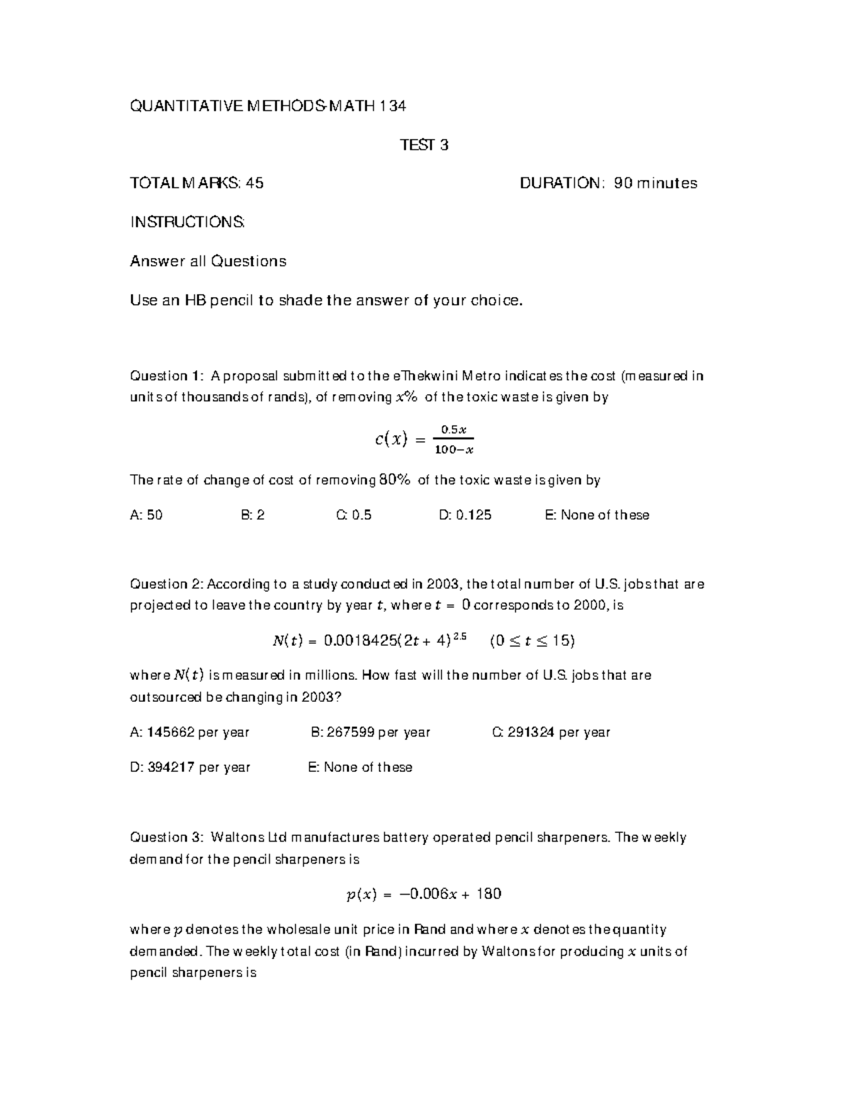 MATH 134 Test 3 - 2016: Challenging Questions & Solutions - Studocu