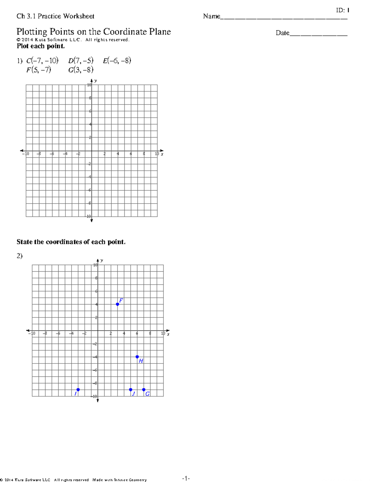 Ch 3.1 Practice Worksheet - Plotting Points on the Coordinate Plane and ...