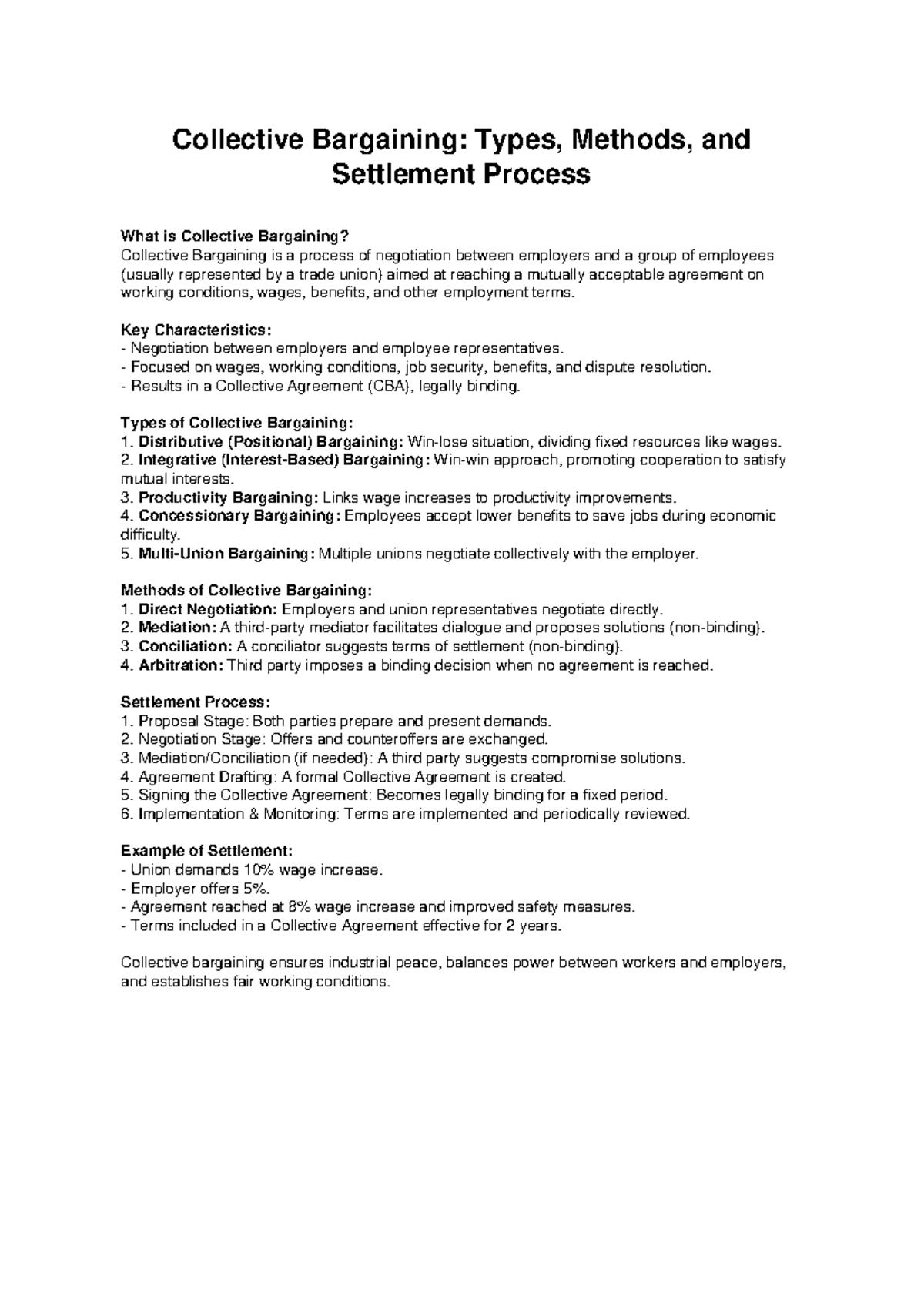 Collective Bargaining Summary: Types, Methods & Settlement Process ...