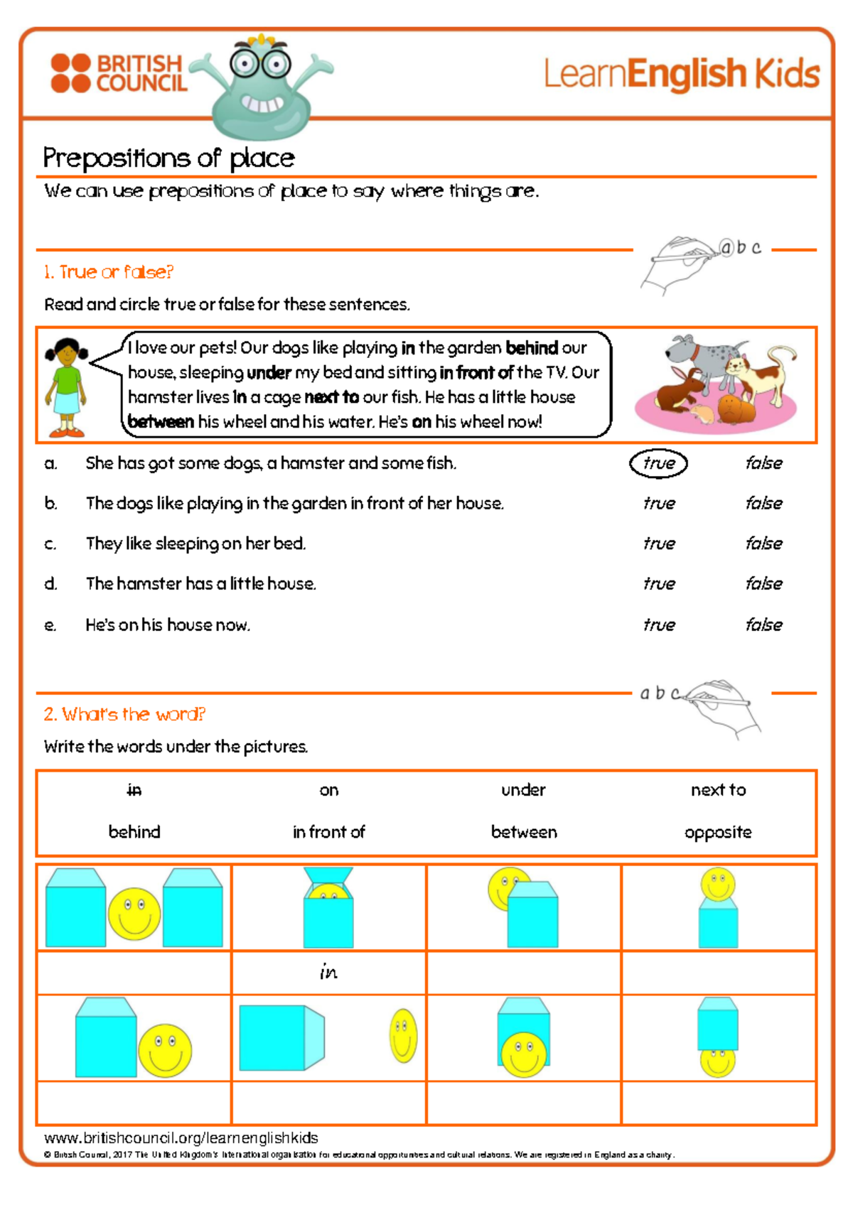 Grammar Practice: Prepositions of Place Worksheet - Studocu